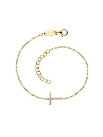 Engelsrufer Armband aus Sterlingsilber mit Kreuz-Anh&auml;nger und Zirkonia Vergoldet, L&auml;nge: 17cm + 3cm, ERB-LILCROSS-ZI-G