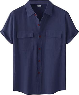 Generic Chemise d&eacute;contract&eacute;e pour homme Coupe ajust&eacute;e : sweat-shirt manches courtes chemise d&eacute;t&eacute; boutonn&eacute;e chemise de plage avec poche poitrine chemise sup&eacute;ri