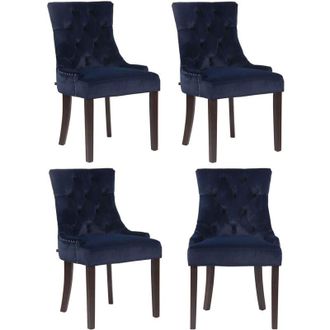 Clp Lot de 4 Chaises de salle à manger Aberdeen en Velours Piètement en bois dhévéa Bleu Antique