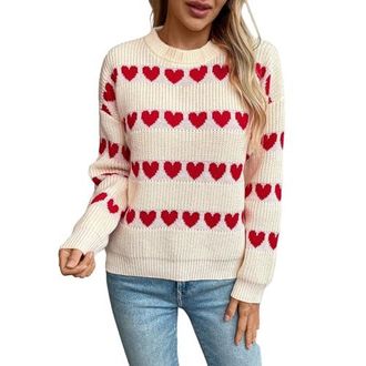 Generic Pull damour pour la Saint-Valentin - Grande taille - Manches longues - Confortable - Coupe ample - Doux - Imprim&eacute; coeur - Pour femme - Chaud - Imprim&eacute;