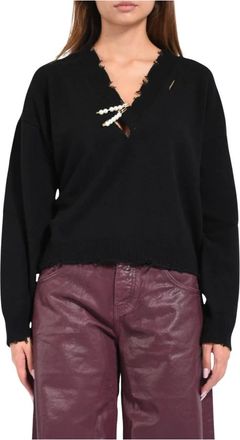 A Paper Kid Femme, Pulls, Noir, Taille: 38 FR Pull en Laine à Col en V