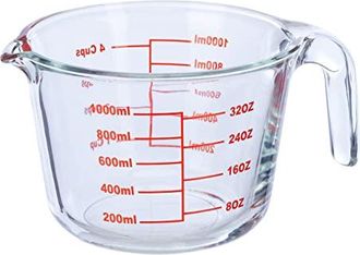 Relaxdays Messbecher Glas, 1 Liter, hitzebest&auml;ndig, mikrowellengeeignet, Skala in ml, Cups, oz, Literma&szlig;, transparent, 11 x 16 x 21 cm