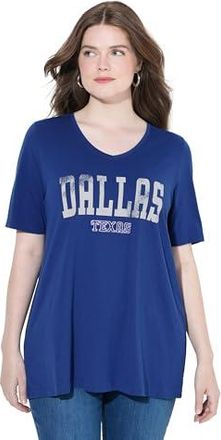 Ulla Popken Femme Grandes Tailles T-Shirt &eacute;vas&eacute; avec Message imprim&eacute;, d&eacute;collet&eacute; Rond et Manches Courtes Bleu fonc&eacute; 54+ 840855743-54+