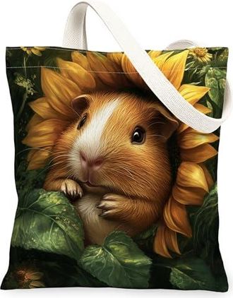 Generic Sac fourre-tout en toile de cochon dInde pour le shopping, 33 x 38,1 cm, motif feuille de tournesol, sac d&eacute;picerie r&eacute;utilisable, sac d&eacute;picerie pour fe