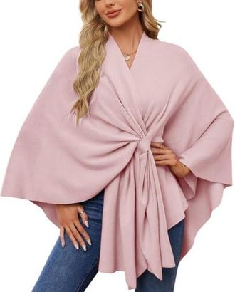 EUDOLAH Femmes Ponchos et Capes Loisirs &Eacute;tole Pull Veste &Eacute;tole &Eacute;charpe Cape Douce &Eacute;l&eacute;gante Pull en Tricot Automne Hiver (Rose)