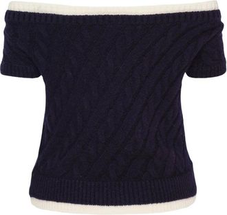 Shushu/Tong Off-Shoulder Cable Knit Tank Top - Navy