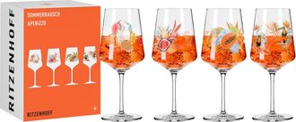 Ritzenhoff 6051004 Aperitifglas 500 ml - 4er Set - Serie Sommerrausch - Motiv Tropen-Pflanzen - Made in Germany, Orange