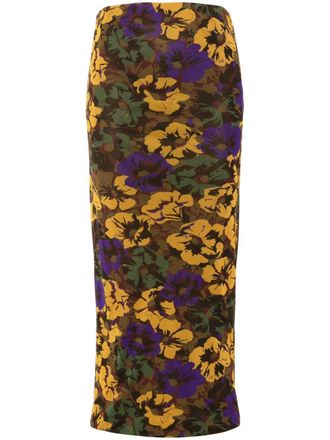 Saint Laurent Midikleid aus T&uuml;ll mit Blumen-Print - Braun