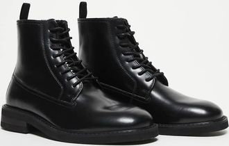 Asos Bottines à lacets en cuir avec semelle crantée - Noir