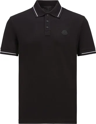 Moncler Moncler Logo Patch Cotton Polo Shirt, Men, Black, Size: 3xl