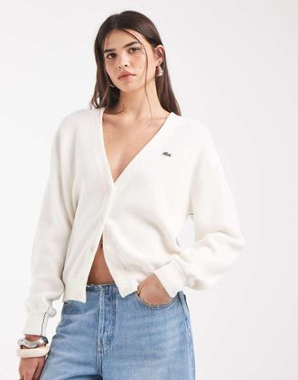 Lacoste Cardigan mit V-Ausschnitt in Wei&szlig;