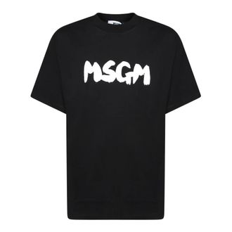Msgm Msgm, Homme, Tops, Noir, Taille: S T-shirt en Coton Noir Design Minimaliste