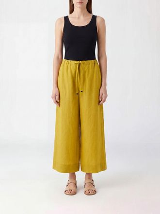 Max Mara Pantalon court en lin &agrave; jambe large et taille haute