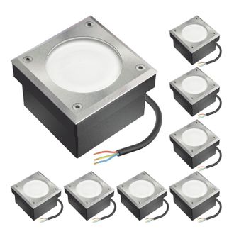 LEDs Com 8x LED Pflasterstein Bodeneinbauleuchte NEOLUM f&uuml;r au&szlig;en, IP67, eckig, 10 x10cm, inkl. GX53 Leuchtmittel, 51lm, warmwei&szlig;