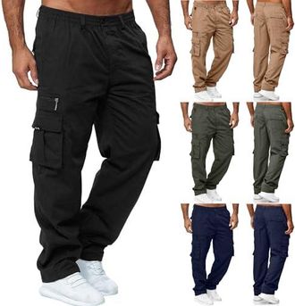 Generic Pantalon cargo &agrave; jambe large pour homme - Confortable - Taille &eacute;lastique - Pantalon de travail avec plusieurs poches - Pantalon tactique militaire d&eacute;c