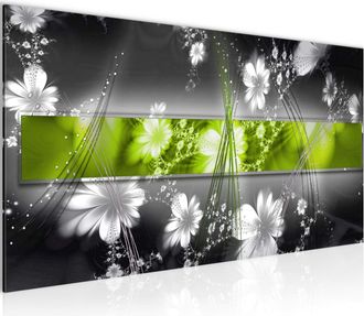 Runa Art Wandbild Abstrakt Blumen 1 Teilig 100 x 40 cm Modern Bild auf Vlies Leinwand Grün Wohnzimmer Grau 104412b