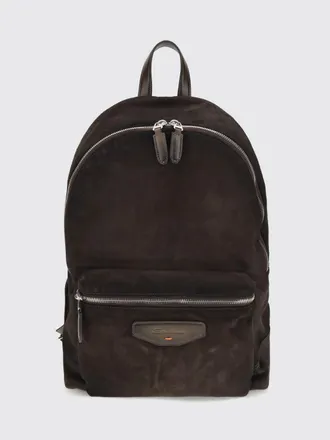 Santoni Rucksack aus Velours-Kalbsleder mit Vordertasche