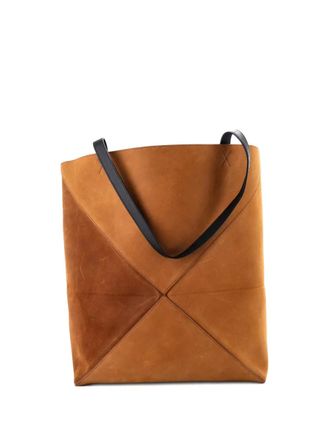 Loewe Gro&szlig;er Puzzle Fold Wildleder-Tote Bag - Braun