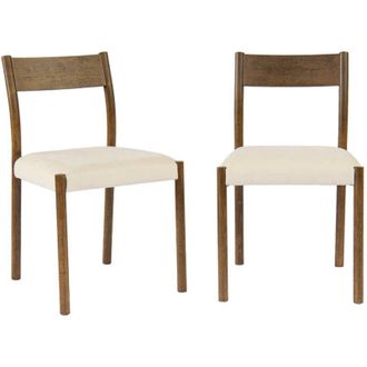 Sweeek 2er-Set St&uuml;hle im Boh&egrave;me-Stil aus Hevea-Holz und Stoff Nussbaumfarben / Beige