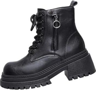 Generic Bottines pour femme - Doublure en polaire - Chaudes - &Eacute;l&eacute;gantes - Talon &eacute;pais - Fermeture &eacute;clair lat&eacute;rale - Antid&eacute;rapantes - Lacets confortables - Bot