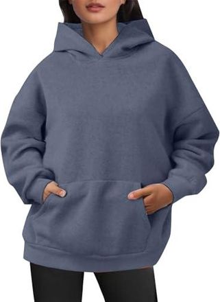 Generic Sweat à capuche à manches longues et col haut imprimé décontracté avec poches pour femme, Bleu (01), XL