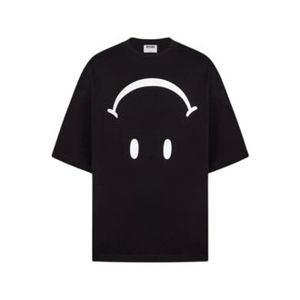 Moschino T-shirt en jersey de coton avec imprim&eacute; Smiley invers&eacute; - Homme - Tops - Noir - Taille: L