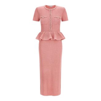 Self Portrait Femme, Robes, Rose, Taille: 42 FR Peplum Knit Midi Dress