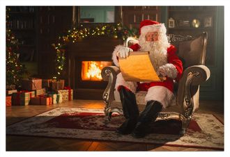 Wallario selbstklebendes Poster - Der Weihnachtsmann pr&uuml;ft die Liste, Aufkleber in Premiumqualit&auml;t, Klebefolie Gr&ouml;&szlig;e: 61 x 91,5 cm (Maxiposter)