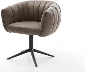 DELIFE Drehstuhl Jada-Flex Mikrofaser Taupe Vintage Fu&szlig;kreuz Schwarz 360&deg; drehbar Wippfunktion Taschenfederkern, Esszimmerst&uuml;hle