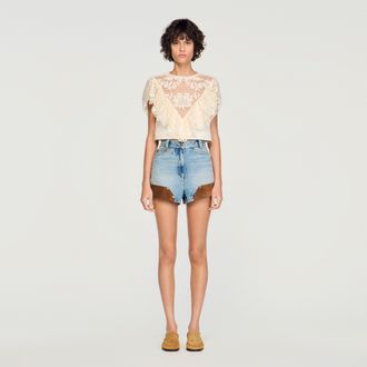 Sandro Top court en guipure &agrave; motif floral