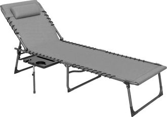 OUTSUNNY Bain de soleil pliante - Outsunny - dossier r&eacute;glable sur 5 niveaux, plateau, appuie-t&ecirc;te, poche lat&eacute;rale - 60x190x31cm - cr&egrave;me
