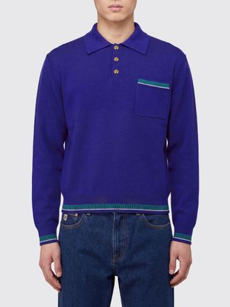 Versace Lang&auml;rmeliges Poloshirt aus reiner Schurwolle mit aufgesetzter Tasche