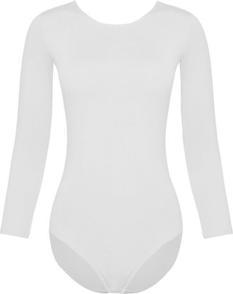 TiaoBug Ballett Trikot Damen Ballettanzug Langarm Baumwolle Ballet Body elastischer Tops Gymnastikanzug Wei&szlig; Rundhals S