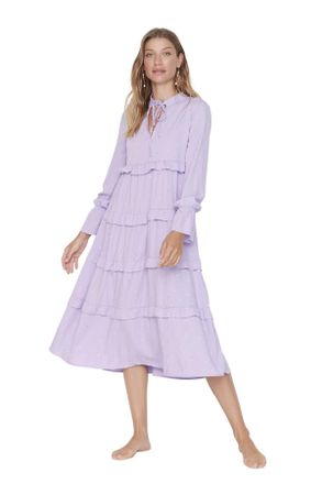 Trendyol Trendyol Damen Women Line Knit Dress Beachwear Midi A-Linie Regular Fit Strickkleid, Lilac, 62