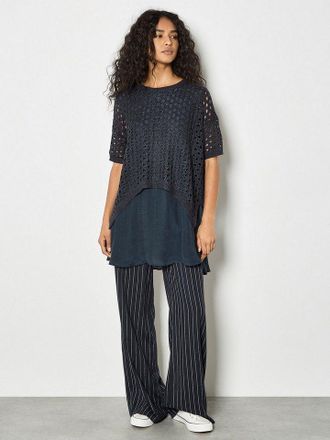 Apricot Blusentop Gestricktes Tunika-Top mit Maschen mit Kn&ouml;pfen am R&uuml;cken