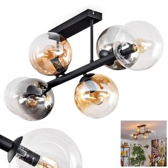HOFSTEIN Deckenleuchte Gastor, 6-flammige Deckenlampe aus Metall/Glas in Schwarz/Rauch/Bernstein/Klar, Leuchte im Retro/Vintage-Design (Schirme &Oslash; 15cm), E14, E