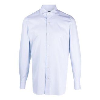 Finamore Blaues Baumwollhemd mit Tonaler Naht - - Shirts - Herren - Blau - 5XL