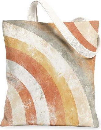 Generic Sacs fourre-tout en toile &agrave; motif de cercle r&eacute;tro, sacs de courses r&eacute;utilisables, l&eacute;gers et lavables avec bandouli&egrave;re, Orange, 13x15 Inch