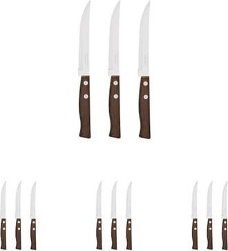 Tramontina Steakmesser Set TRADICIONAL, 3 St&uuml;ck mit edlen Naturholz-Griffen, rostfreier Edelstahl (Packung mit 4)