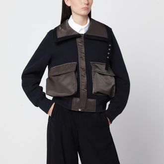 sacai Navyblau/khakigr&uuml;ne Jacke aus Baumwollmischung