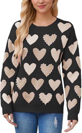 Generic Pull tricot&eacute; &agrave; manches longues pour la Saint-Valentin - Grande taille - Coupe ample - Doux et confortable - Imprim&eacute; coeur - Pour femme - Chaud - Impri