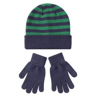 Generic Casquettes bleues Gar&ccedil;ons Filles Gants Ensemble Hiver Coupe-vent Chaud Rayures Riding Chapeau Tricot&eacute; Chapeau Gants Deux Ensembles pour 48 Ans Enfants
