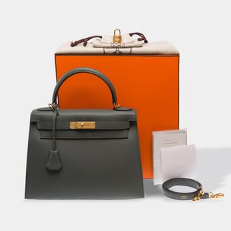 Herm&egrave;s Kelly 28 Sellier Top Handle Bag - Almond Green