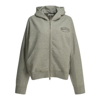Ganni Sweatshirt mit Rei&szlig;verschluss und Logo - - Sweatshirts & Hoodies - Damen - Grau - 2XS