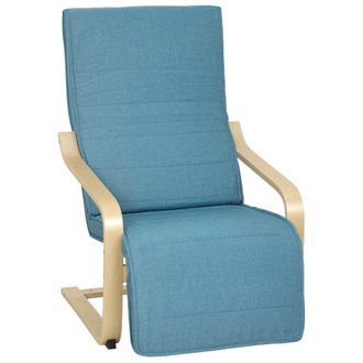 HOMCOM Lounge-Sessel mit Verstellbarer Fu&szlig;st&uuml;tze, Leinen gepolsterter Lounge-Sessel mit Holzrahmen, Relax-Sessel f&uuml;r Schlafzimmer, B&uuml;ro, Arbeitszimmer, 66,5x