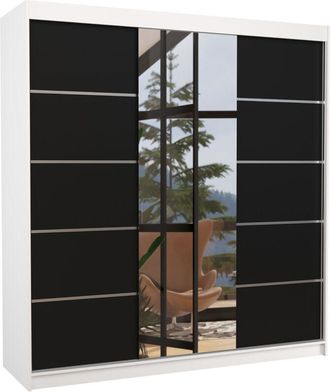 Les Tendances Les Tendances - Armoire chambre adulte 2 portes coulissantes bois blanc et noir avec miroir Baker 200cm