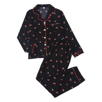 Generic Ensemble Pyjama ray&eacute; pour Femme avec Motif Coeur-Pyjama &agrave; Manches Longues avec Chemise et Pantalon V&ecirc;tement de Nuit &eacute;l&eacute;gant Jour de la Saint-Valentin 