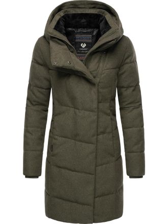 Ragwear Damen Wintermantel Warmer Steppmantel lang in Wolloptik mit Kapuze Pavla Coat YOUMODO Dark Olive Gr. XXL
