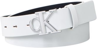 Calvin Klein Damen G&uuml;rtel Monogram Plaque Buckle 3,0 cm Lederg&uuml;rtel, Wei&szlig; (Lily White), 105 cm