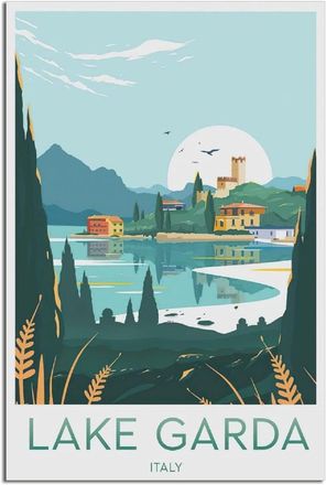 Generic Lake Garda Italy Vintage Reise Poster Leinwand Wandkunst Poster Wandposter Dekorative Gem&auml;lde Geschenk f&uuml;r Home Wohnzimmer B&uuml;ro Unframed 30x45cm